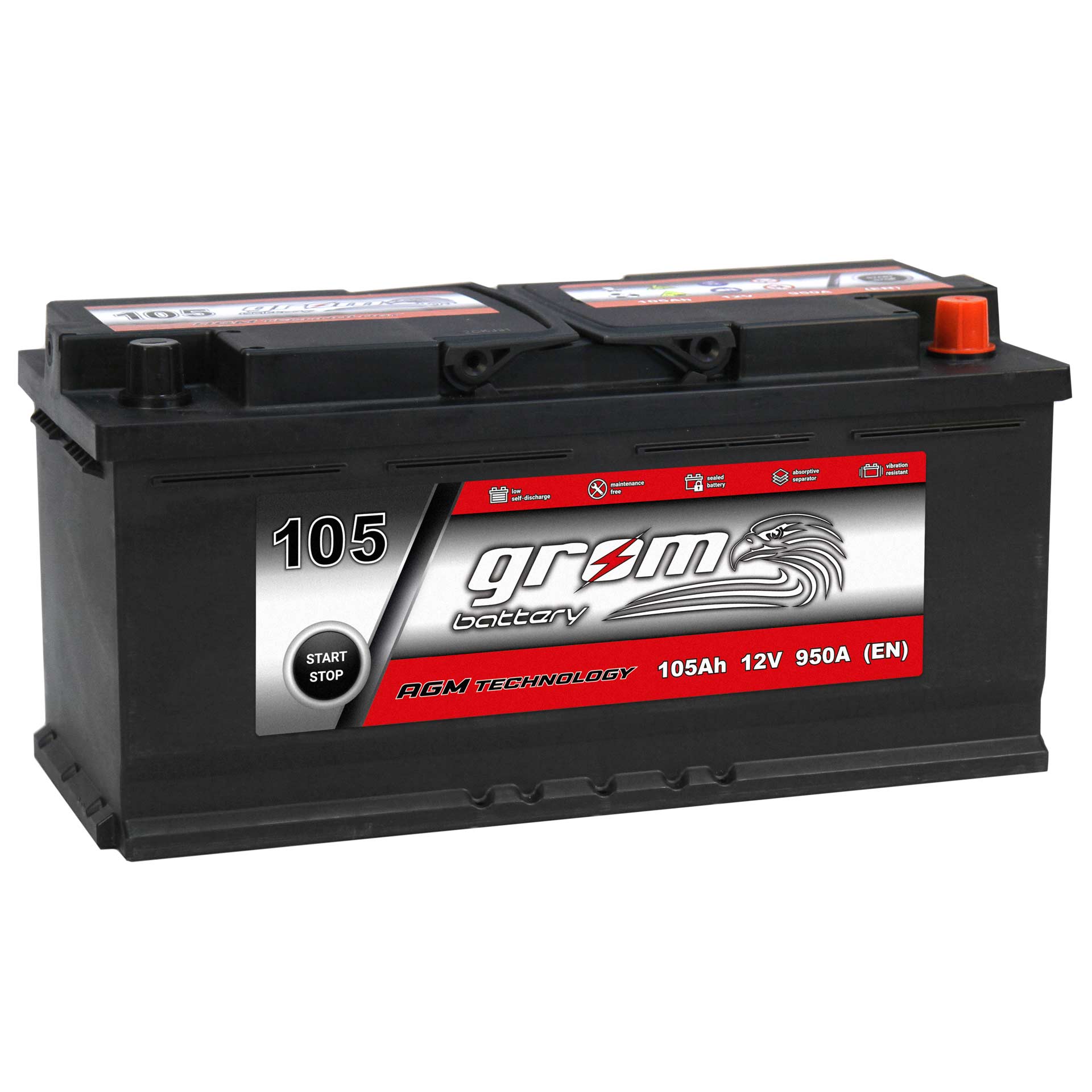 Akumulator GROM AGM START&STOP 105Ah 950A Prawy Plus